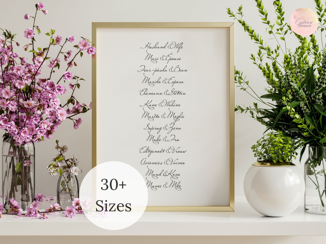 Husband and Wife Different Languages Translation Wall Art - Etsy