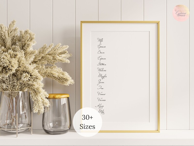 Wife Different Languages, Translation Wall Art, Romantic Gift, Wedding ...