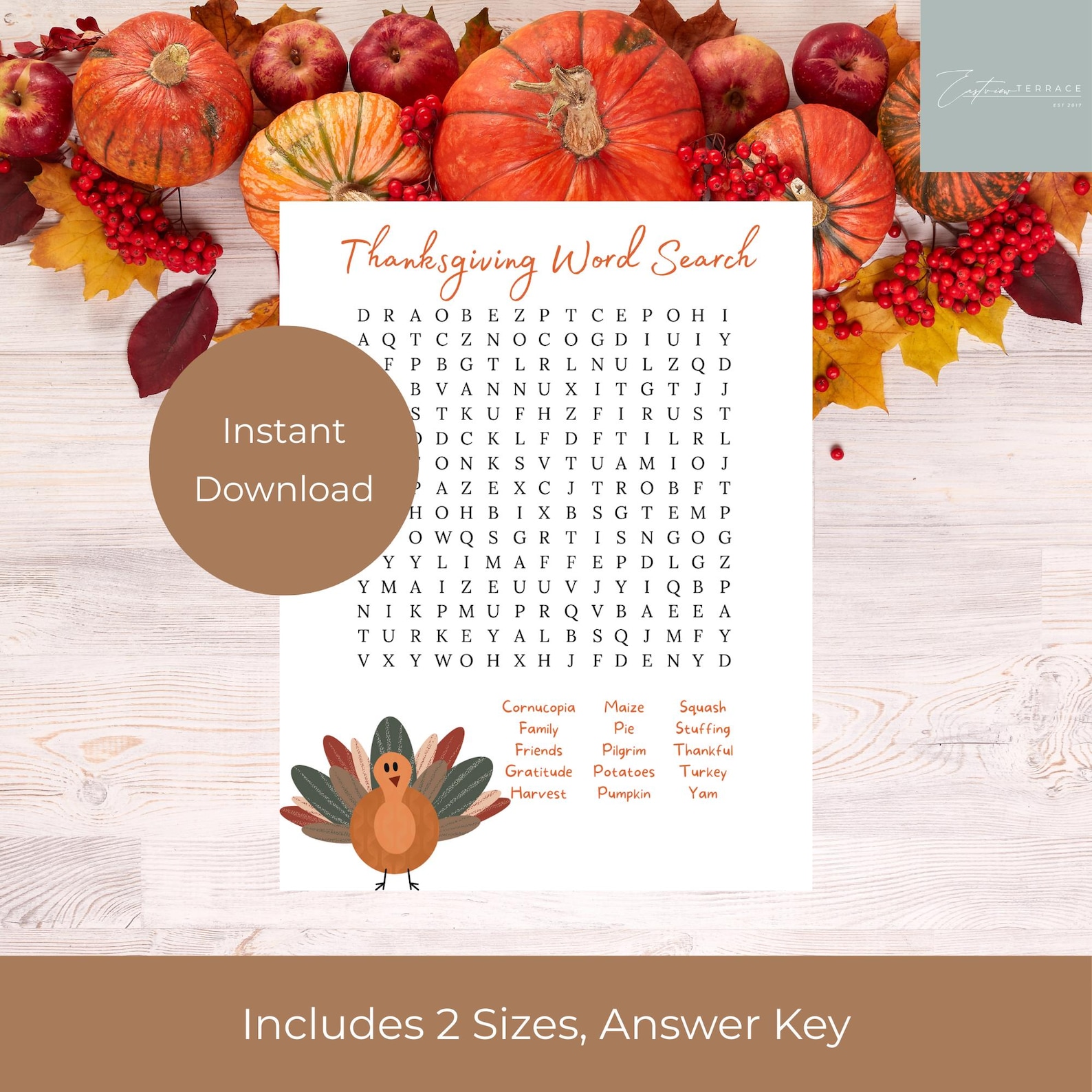 Thanksgiving Word Search Printable, Kids Activity Page, Holiday ...