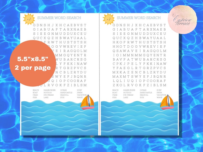 Summer Word Search Printable, Kids Activity Page, Party Favor, Party ...