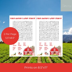 Farm Animals Word Search Printable, Kids Activity Page, Party Favor ...