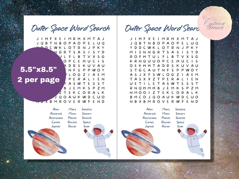 Outer Space Word Search Printable, Kids Activity, Party Favor Game ...