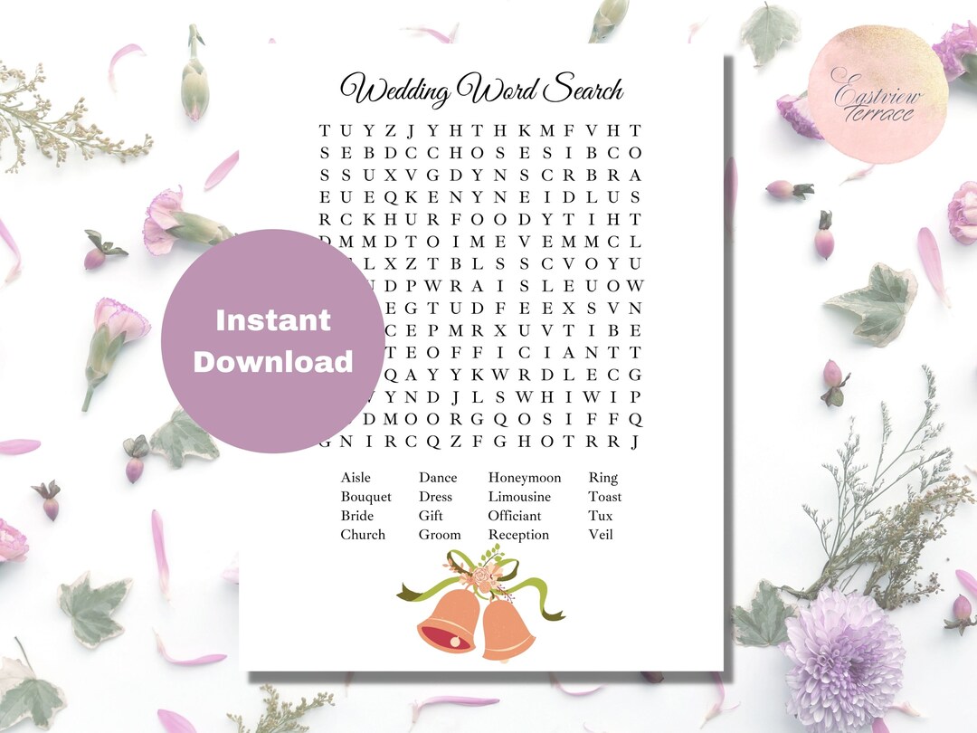 Wedding Word Search Printable, Kids Activity Page, Party Favor, Party ...