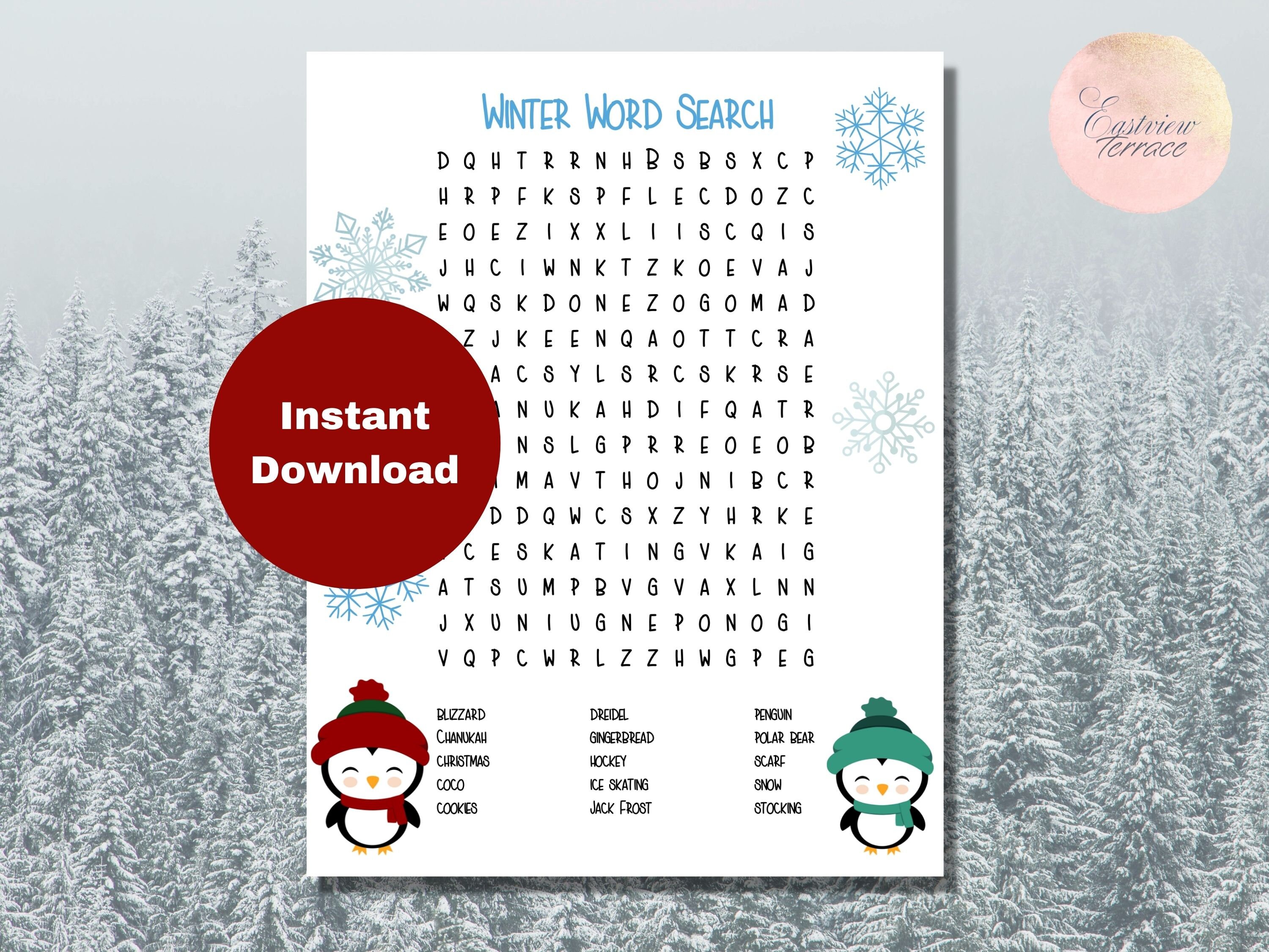 Winter Word Search Printable, Kids Activity Page, Party Favor, Party ...