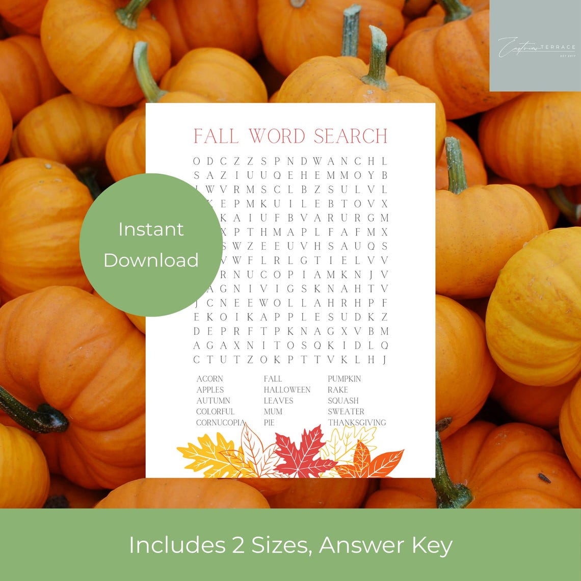 Fall Word Search Printable, Kids Activity Page, Party Favor, Party Game ...