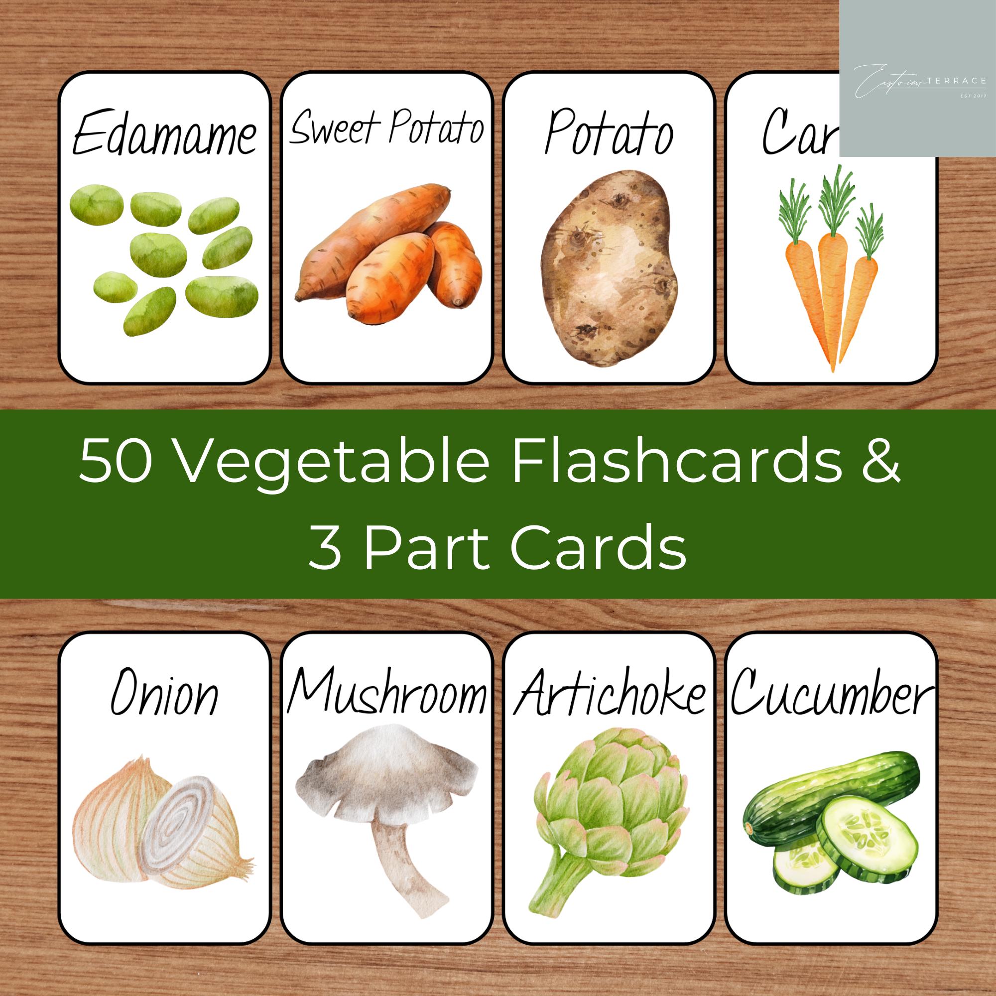 Vegetable Flashcards, Veggie Montessori 3 Part Cards, Preschool ...