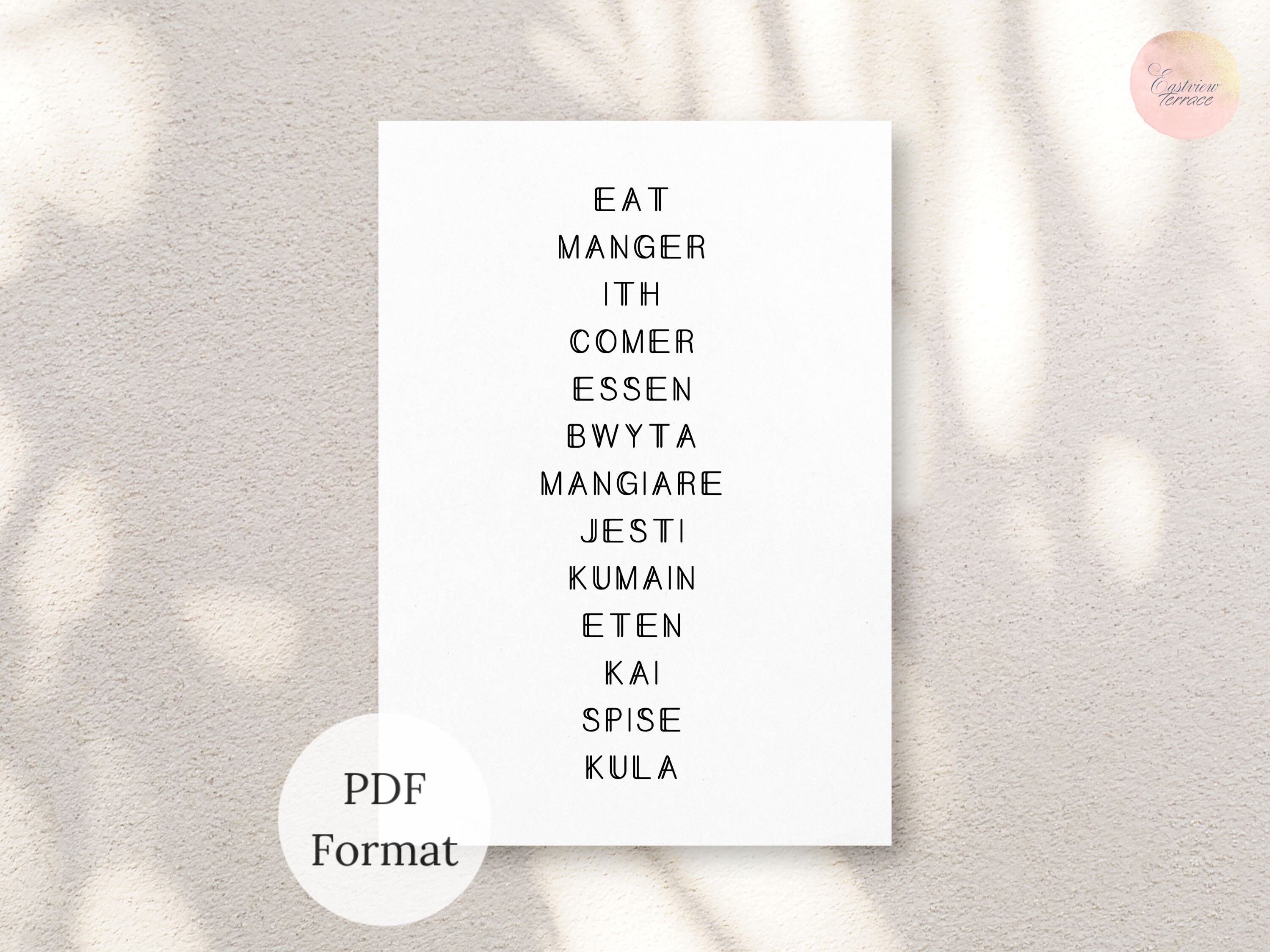 Eat Different Languages, Translation Wall Art - Etsy