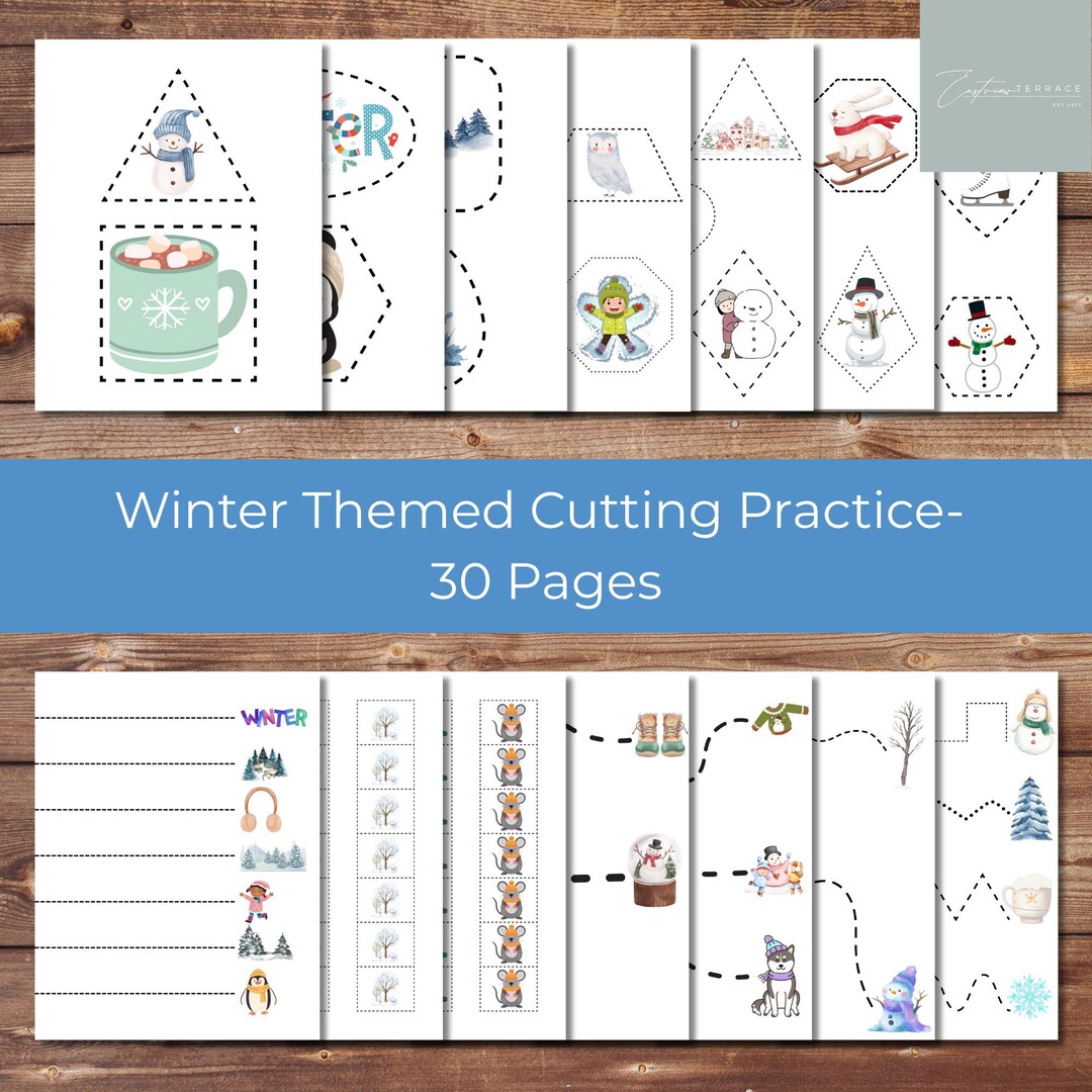 Winter Cutting Practice, Preschool Motor Skills With Shapes, Lines, and ...