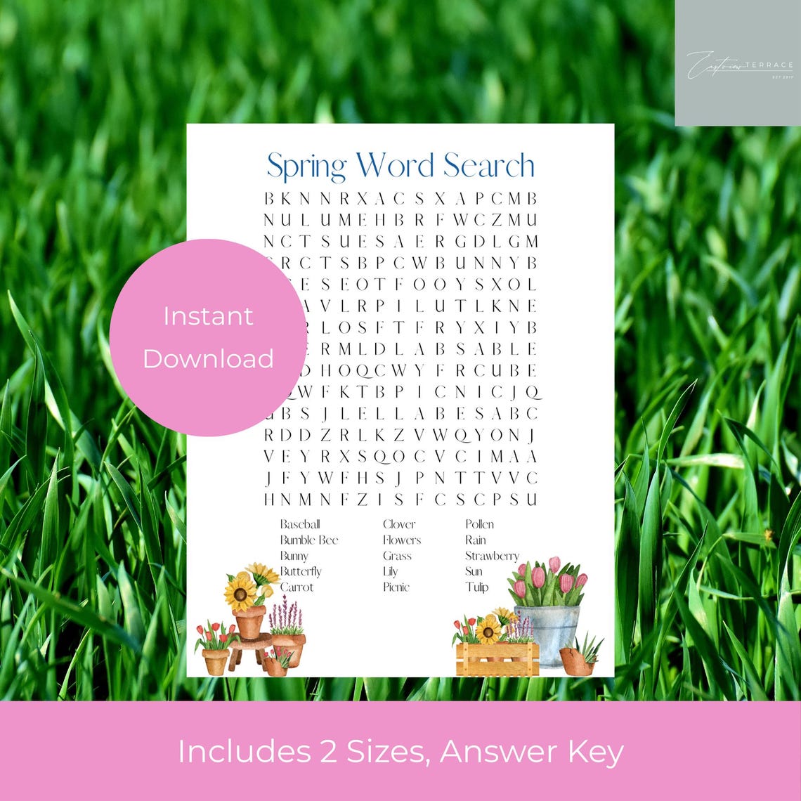 Spring Word Search Printable, Kids Activity Page, Party Favor, Party ...