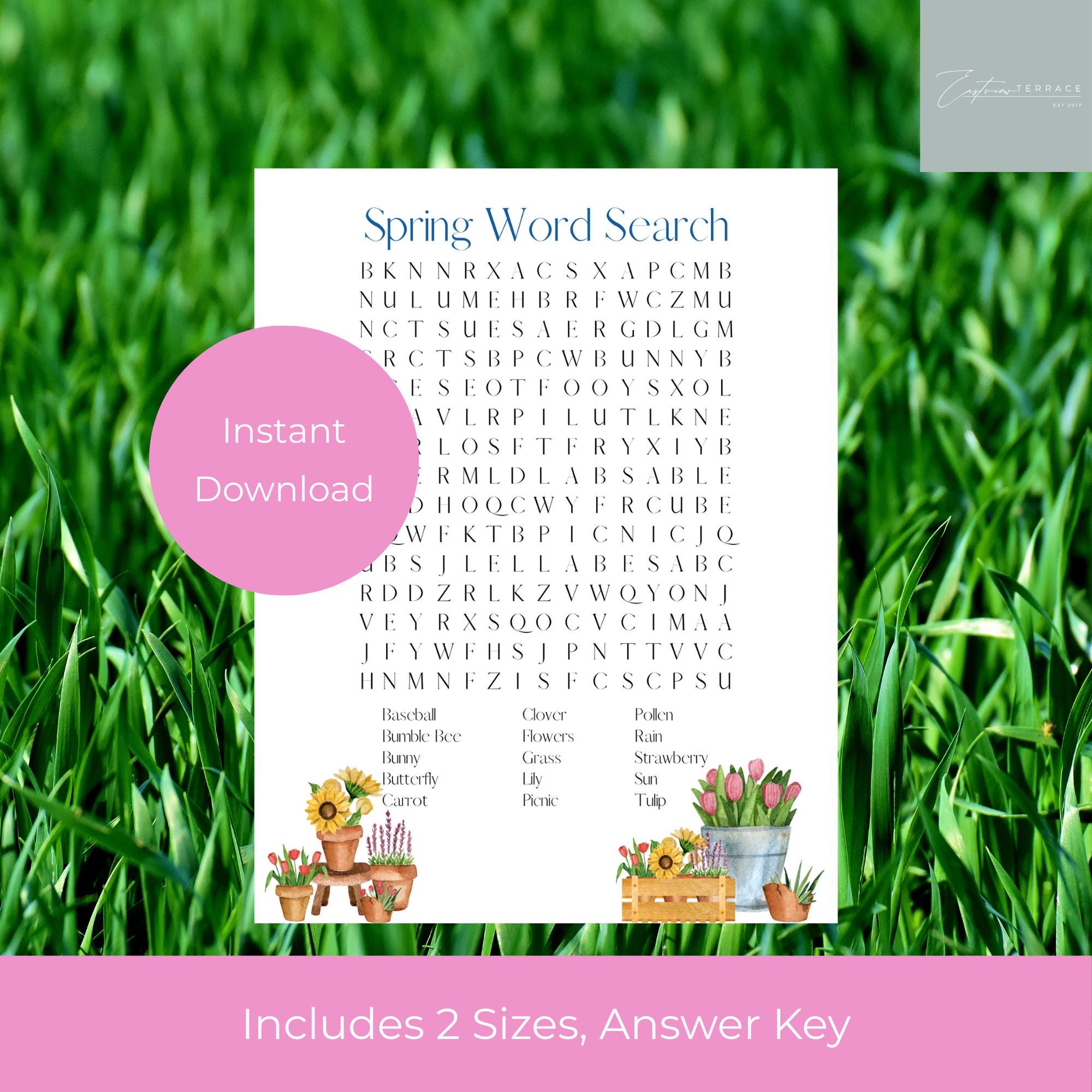 Spring Word Search Printable, Kids Activity Page, Party Favor, Party ...