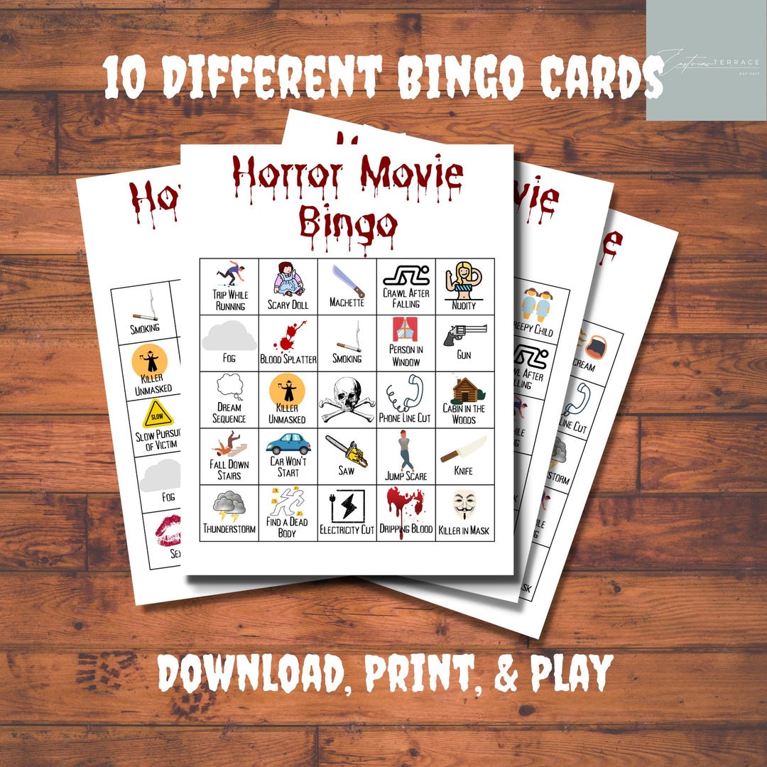Horror Movie Bingo, Halloween Bingo Party Game, Slasher Movie Bingo ...