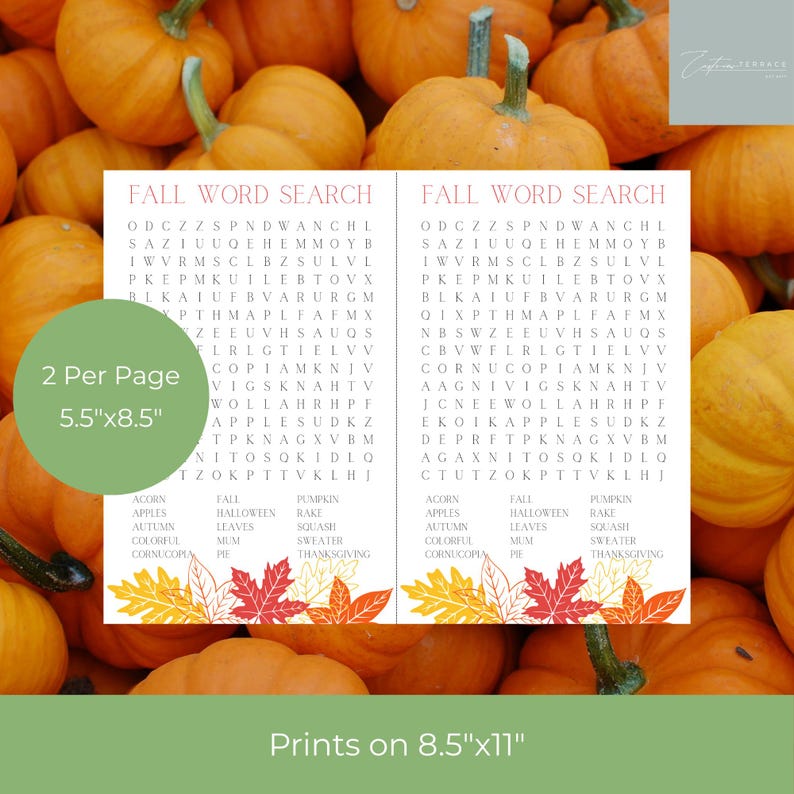 Fall Word Search Printable, Kids Activity Page, Party Favor, Party Game ...
