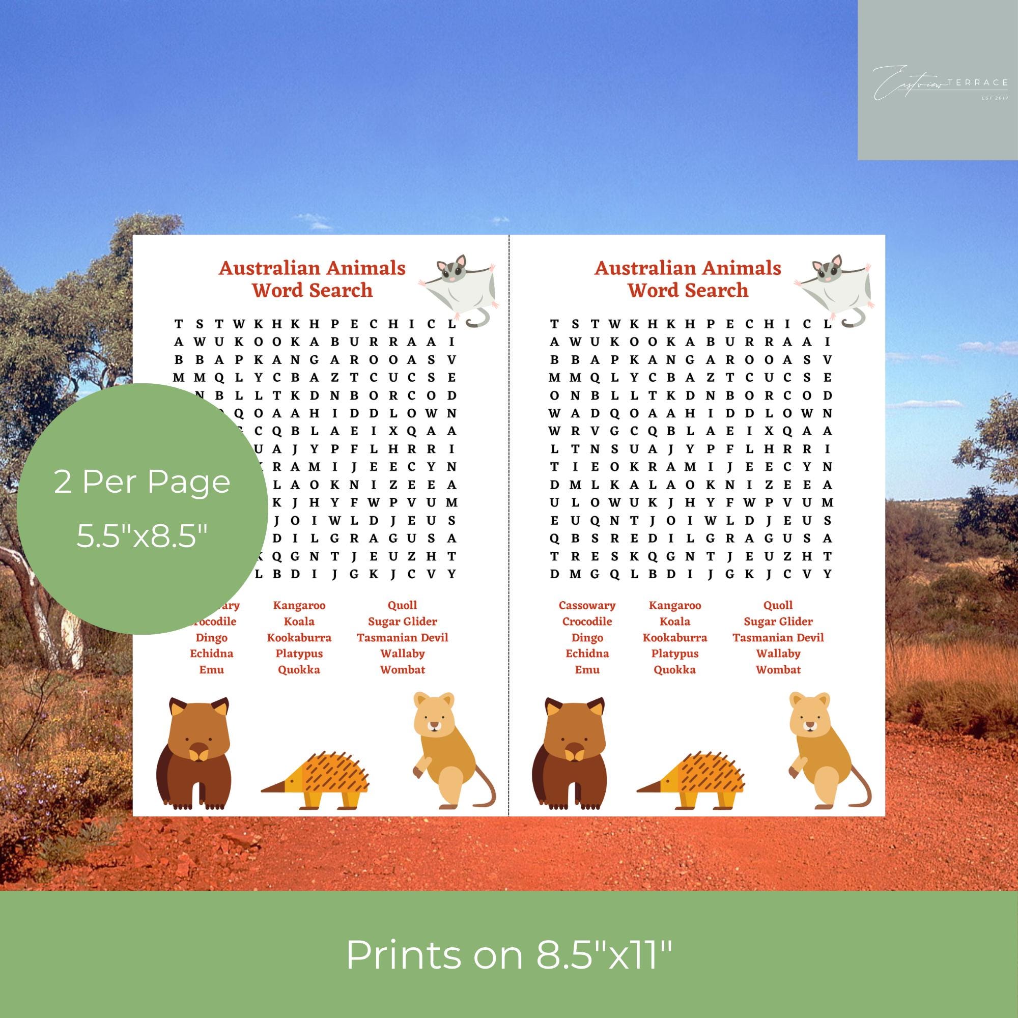 Australian Animals Word Search, Kids Party Game - Etsy