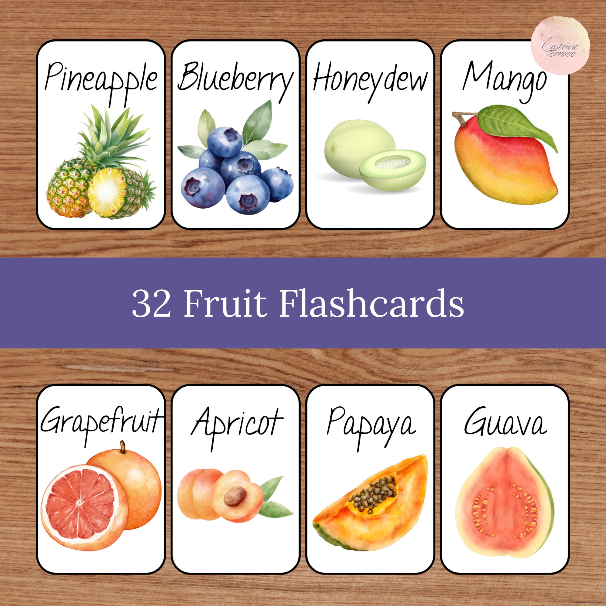 Fruit Flashcards Food Montessori 3 Part Cards Preschool - Etsy