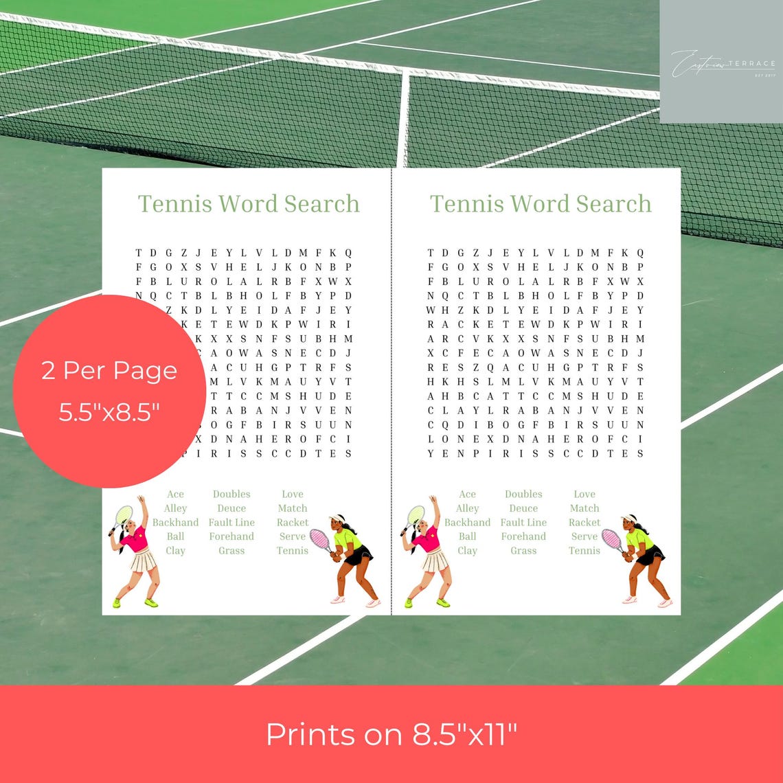 Tennis Word Search Activity Page, Printable PDF, Kids Birthday Party ...