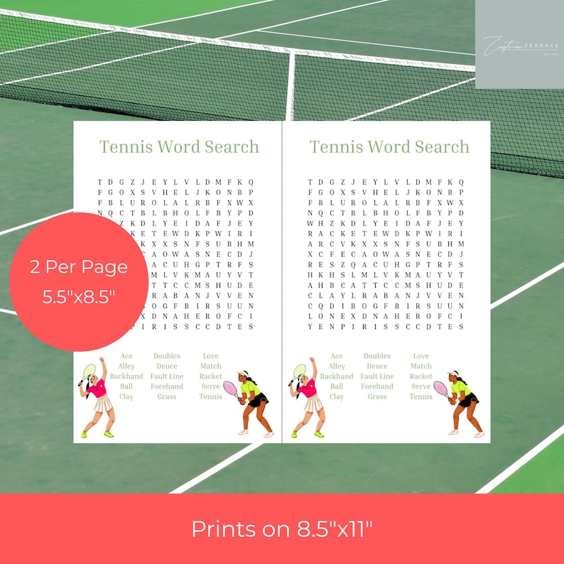 Tennis Word Search Activity Page, Printable PDF, Kids Birthday Party ...