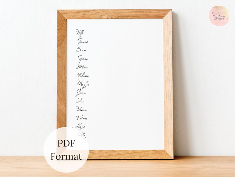 Wife Different Languages, Translation Wall Art, Romantic Gift, Wedding ...
