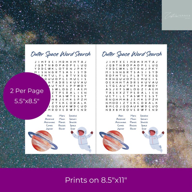Outer Space Word Search Printable, Kids Activity, Party Favor Game ...