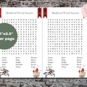 Medieval Word Search Printable, Kids Activity Page, Party Favor, Party ...