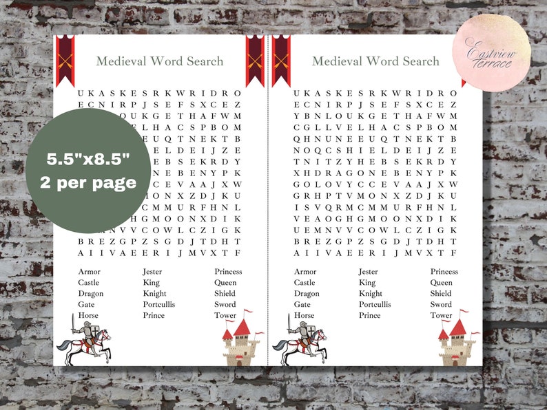 Medieval Word Search Printable, Kids Activity Page, Party Favor, Party ...
