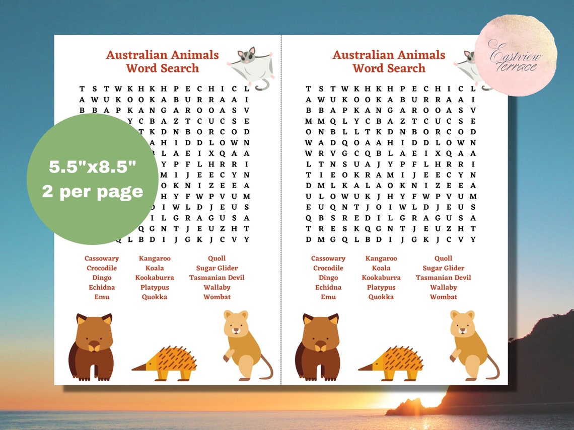 Australian Animals Word Search Printable Kids Activity Page - Etsy