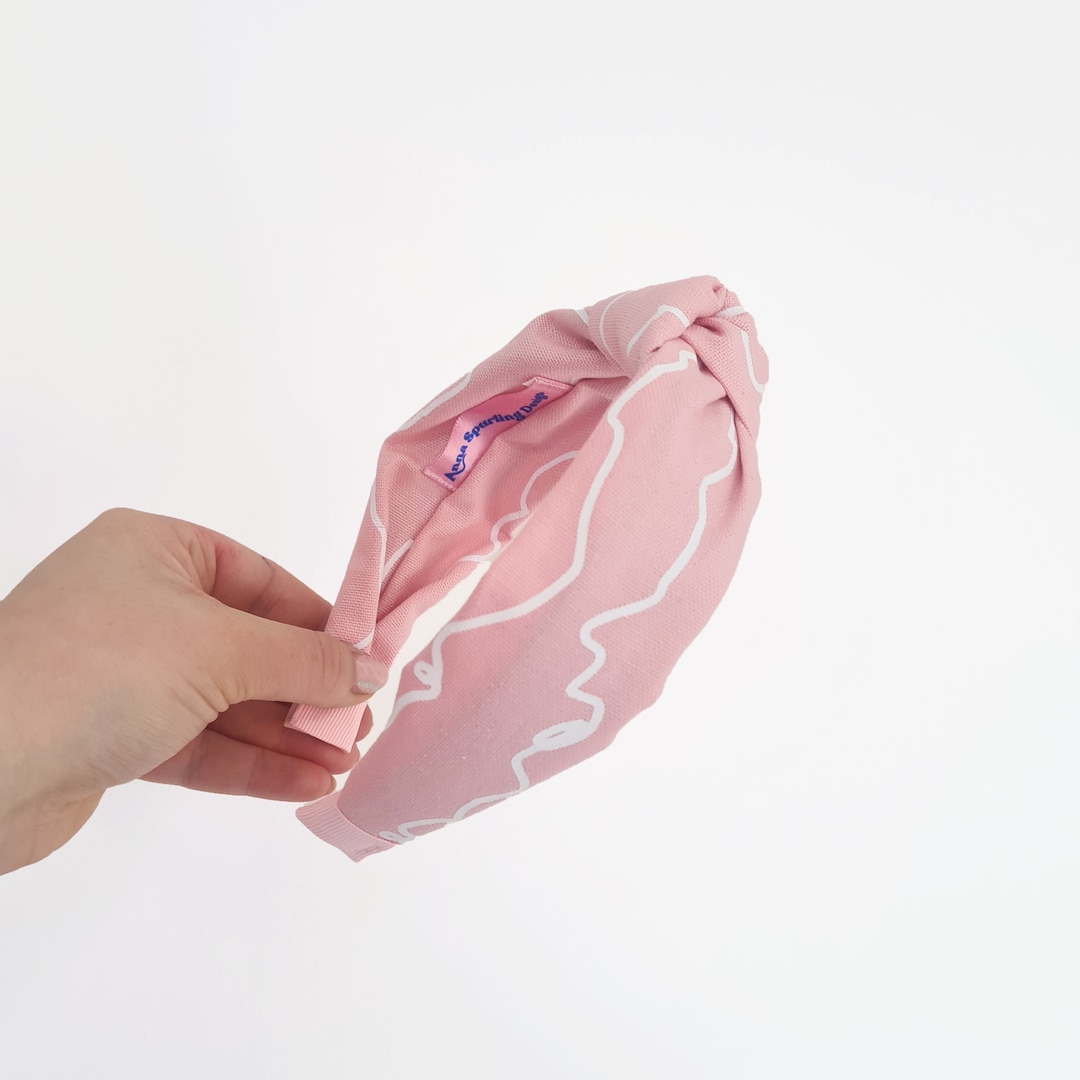 Pink and White Squiggle Patterned Handmade Screen Printed Knotted ...