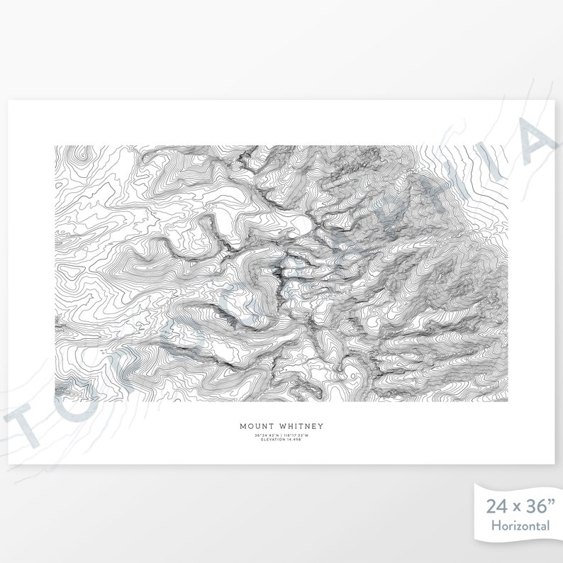 Mount Whitney, California | Topographic Print, Contour Map, Map Art ...
