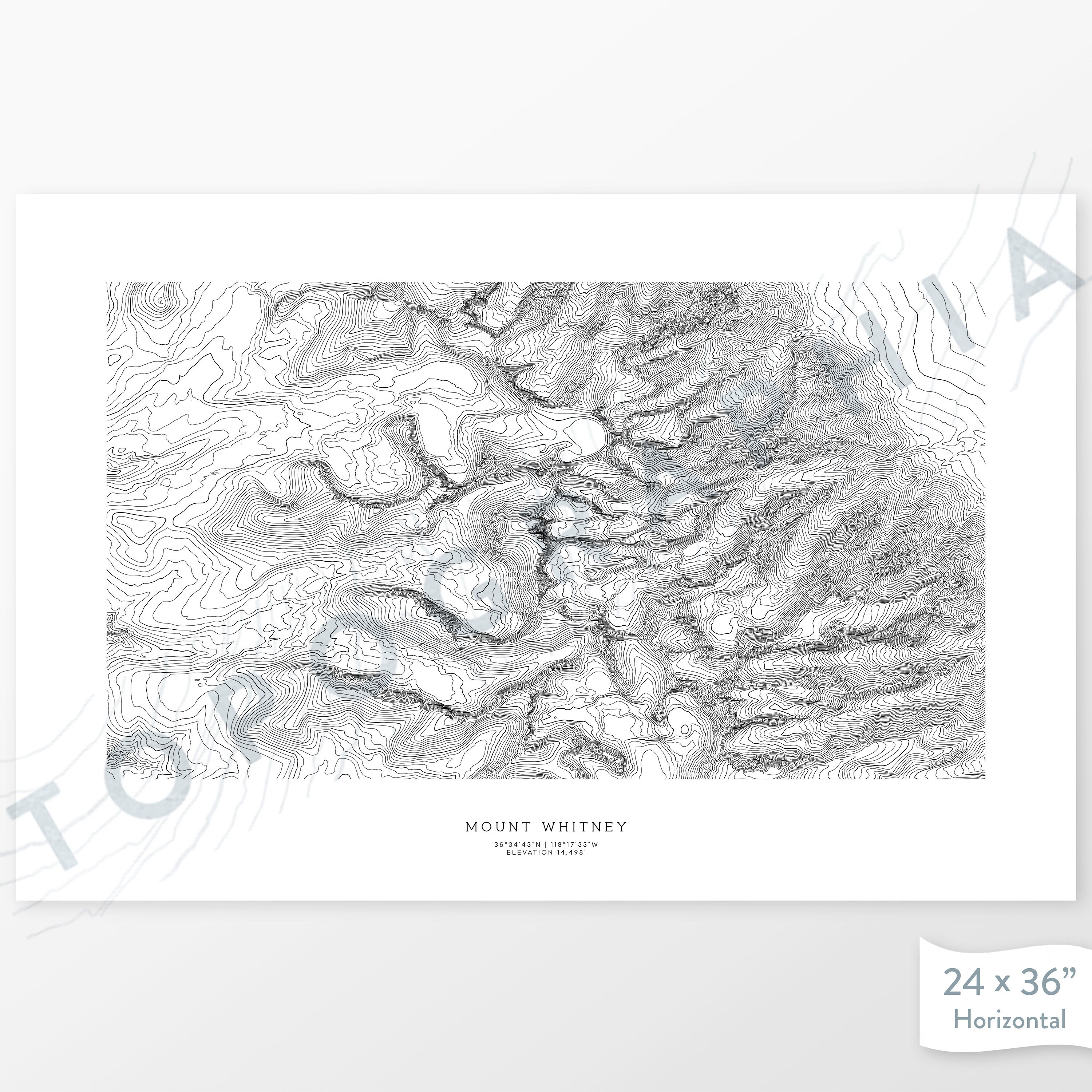 Mount Whitney, California | Topographic Print, Contour Map, Map Art ...