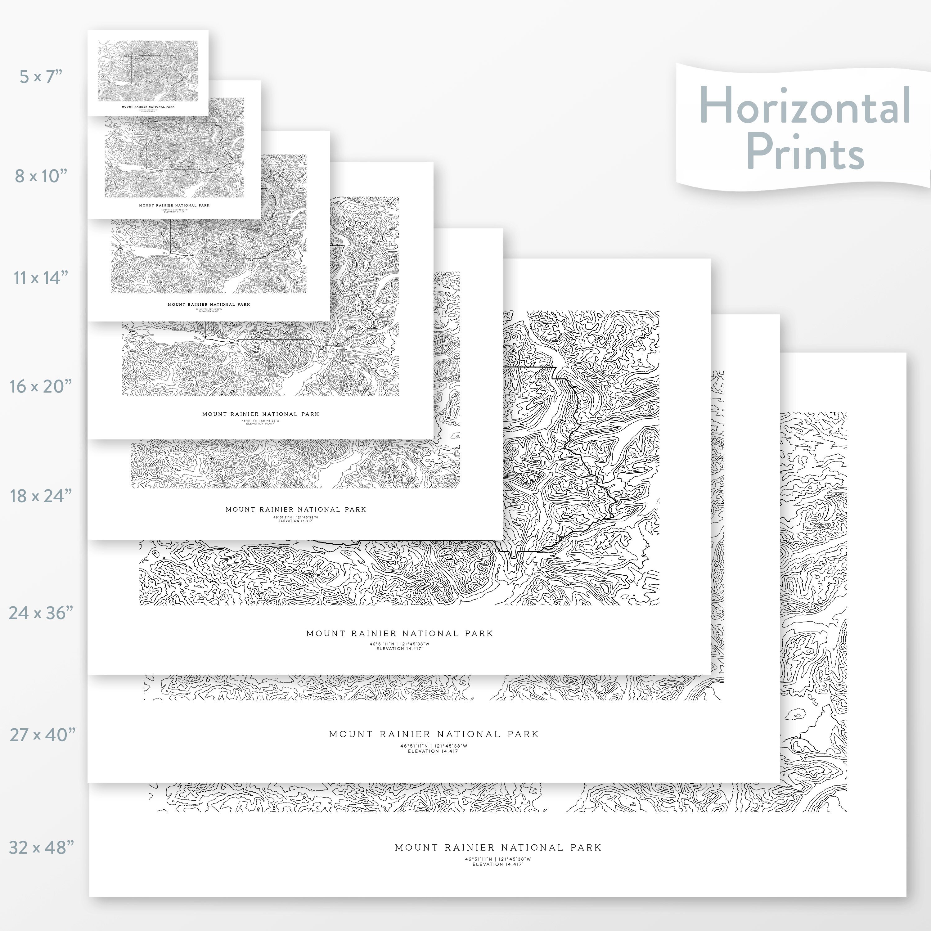 Mount Rainier National Park Washington Topographic Print | Etsy