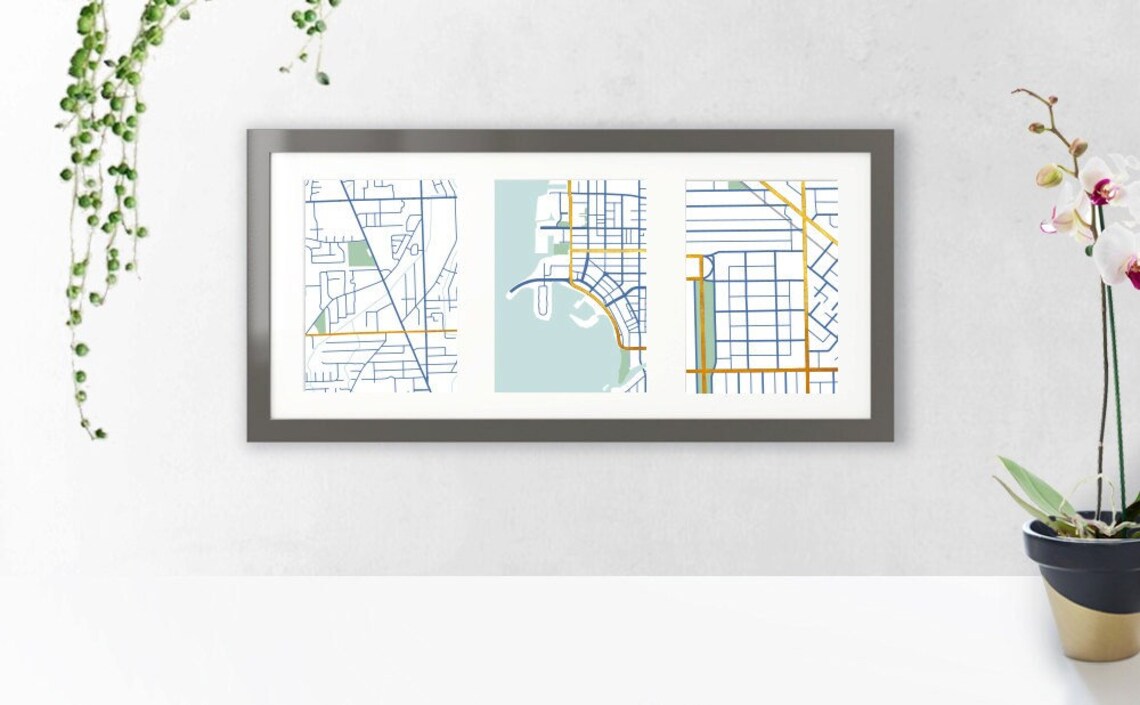 Custom Map Art Meaningful Places Map Trio: Gold Style | Etsy