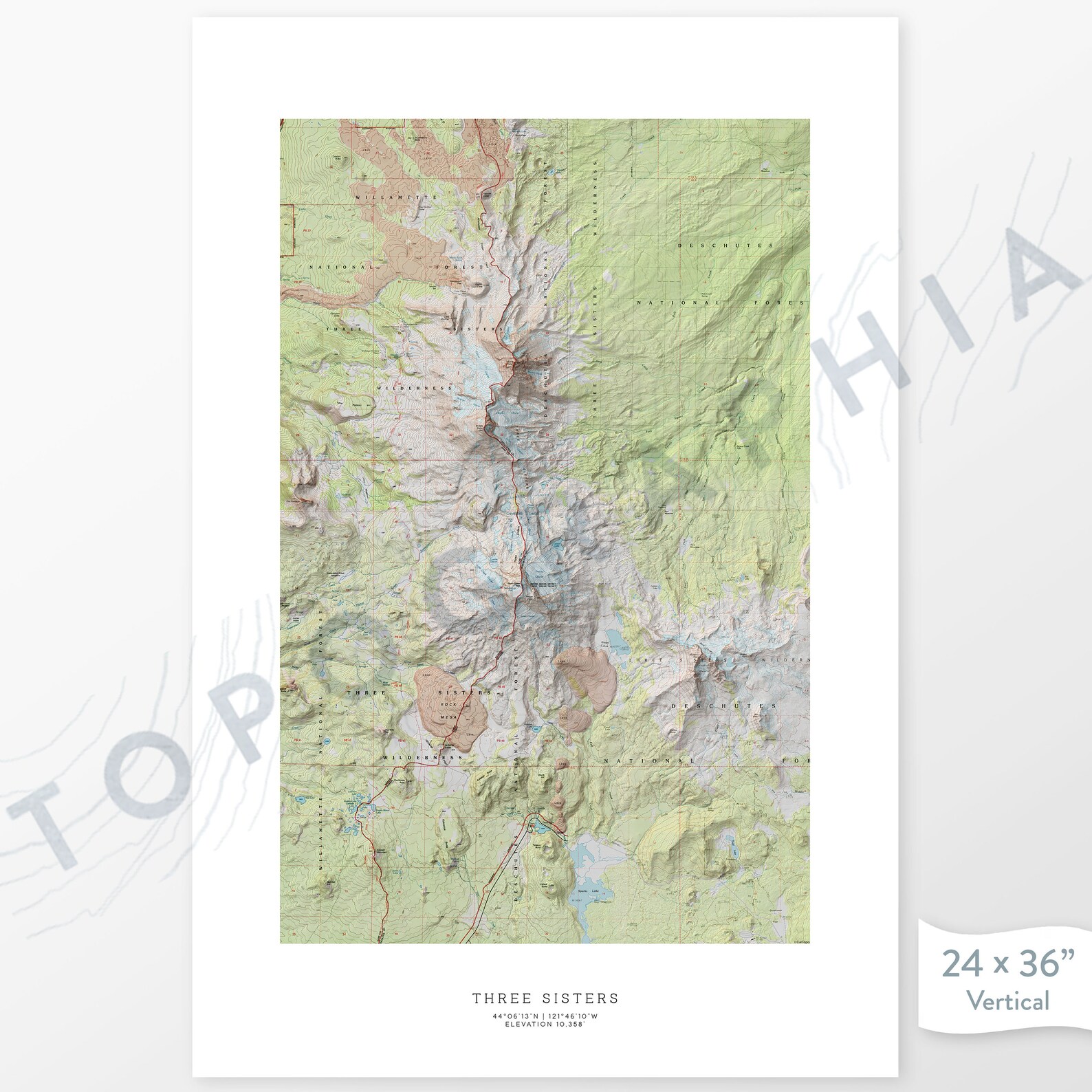 Three Sisters, Oregon | USGS Topographic Print Map Art in Color | Home ...