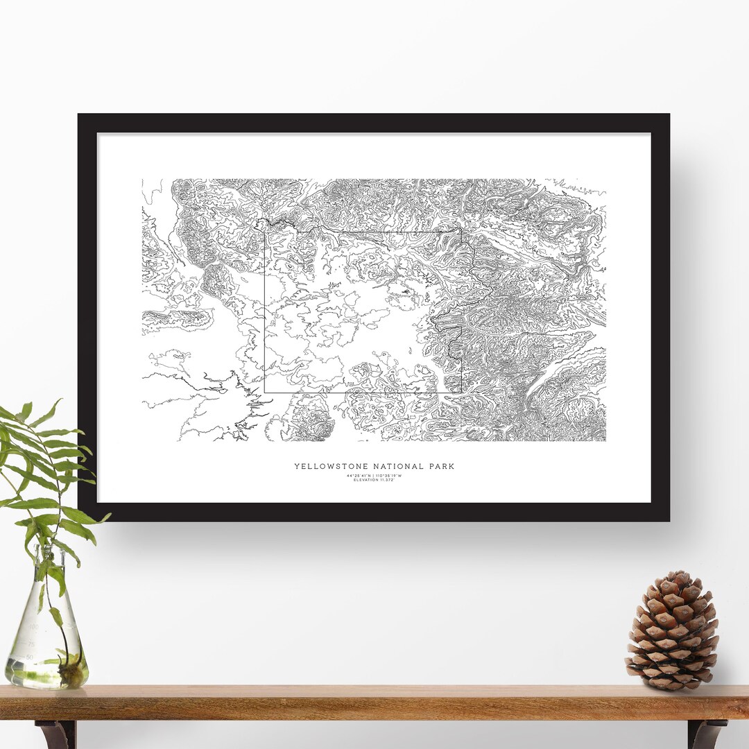 Yellowstone National Park, Wyoming | Topographic Print, Contour Map ...