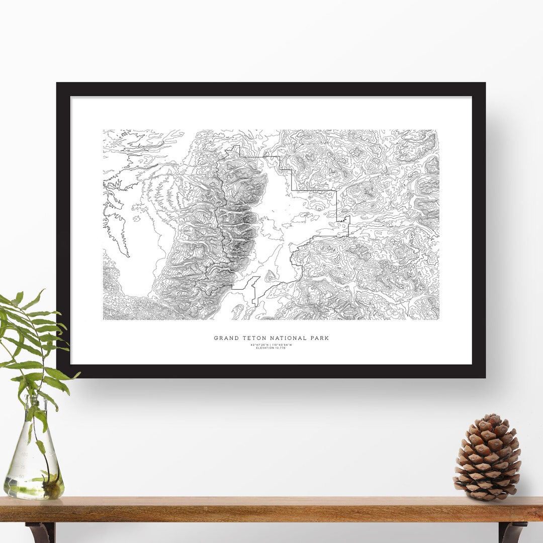 Grand Teton National Park, Wyoming | Topographic Print, Contour Map ...