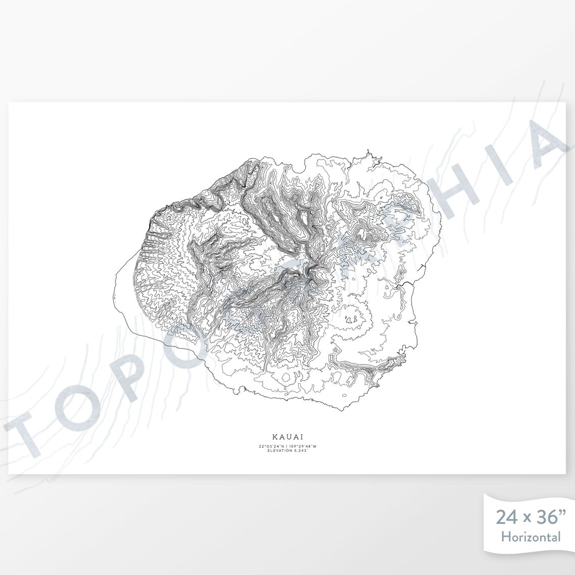 Kauai Hawaii Topographic Print Contour Map Map Art Home | Etsy