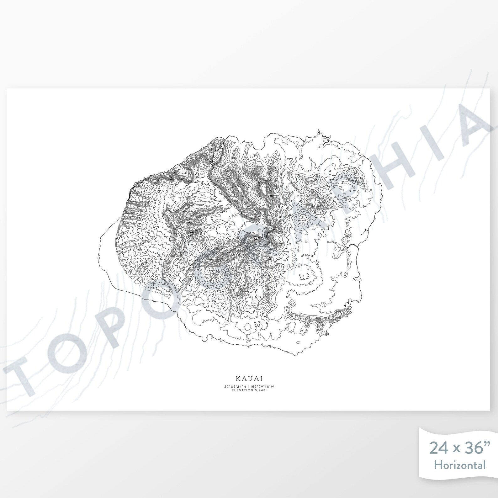 Kauai Hawaii Topographic Print Contour Map Map Art Home | Etsy