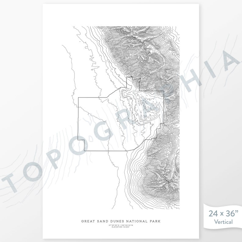 Great Sand Dunes National Park, Colorado | Topographic Print, Contour ...