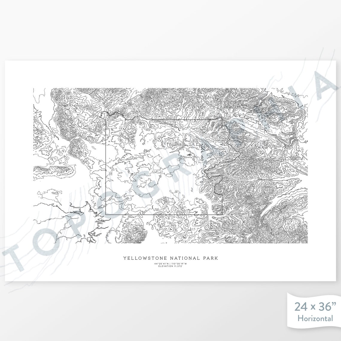 Yellowstone National Park, Wyoming | Topographic Print, Contour Map ...