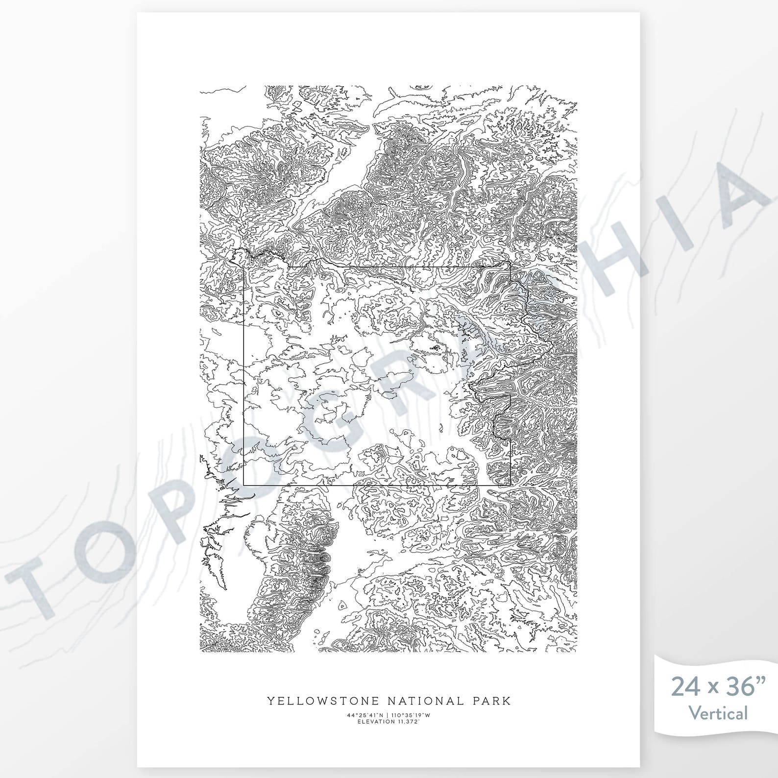 Yellowstone National Park, Wyoming | Topographic Print, Contour Map ...