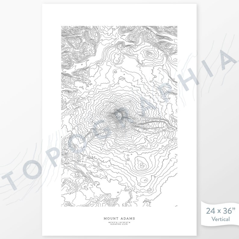 Mount Adams Washington Topographic Print Contour Map Map - Etsy