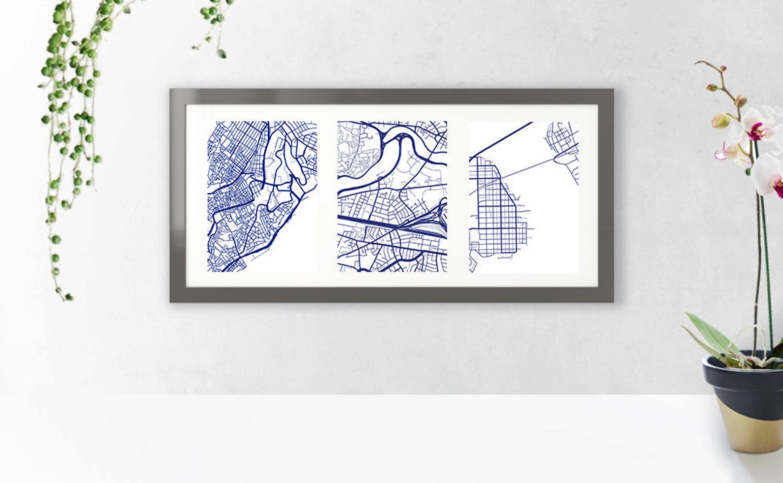 Custom Map Art Meaningful Places Map Trio: Linework Style | Etsy