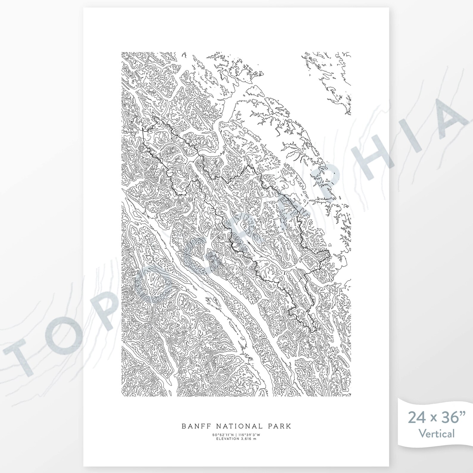 Banff National Park, Alberta, Canada | Topographic Print, Contour Map ...