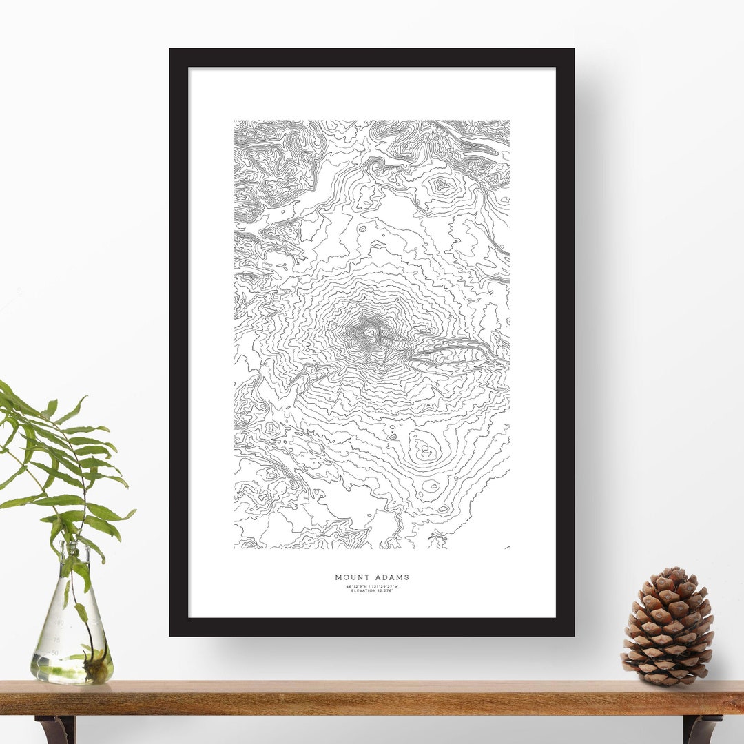 Mount Adams, Washington | Topographic Print, Contour Map, Map Art ...