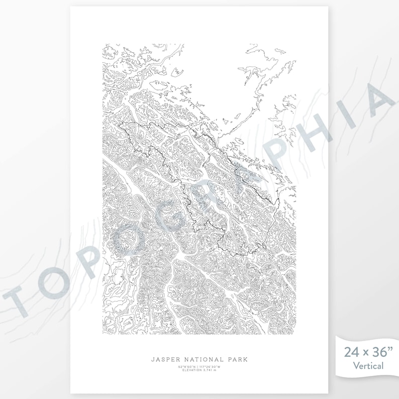 Jasper National Park, Alberta, Canada | Topographic Print, Contour Map ...