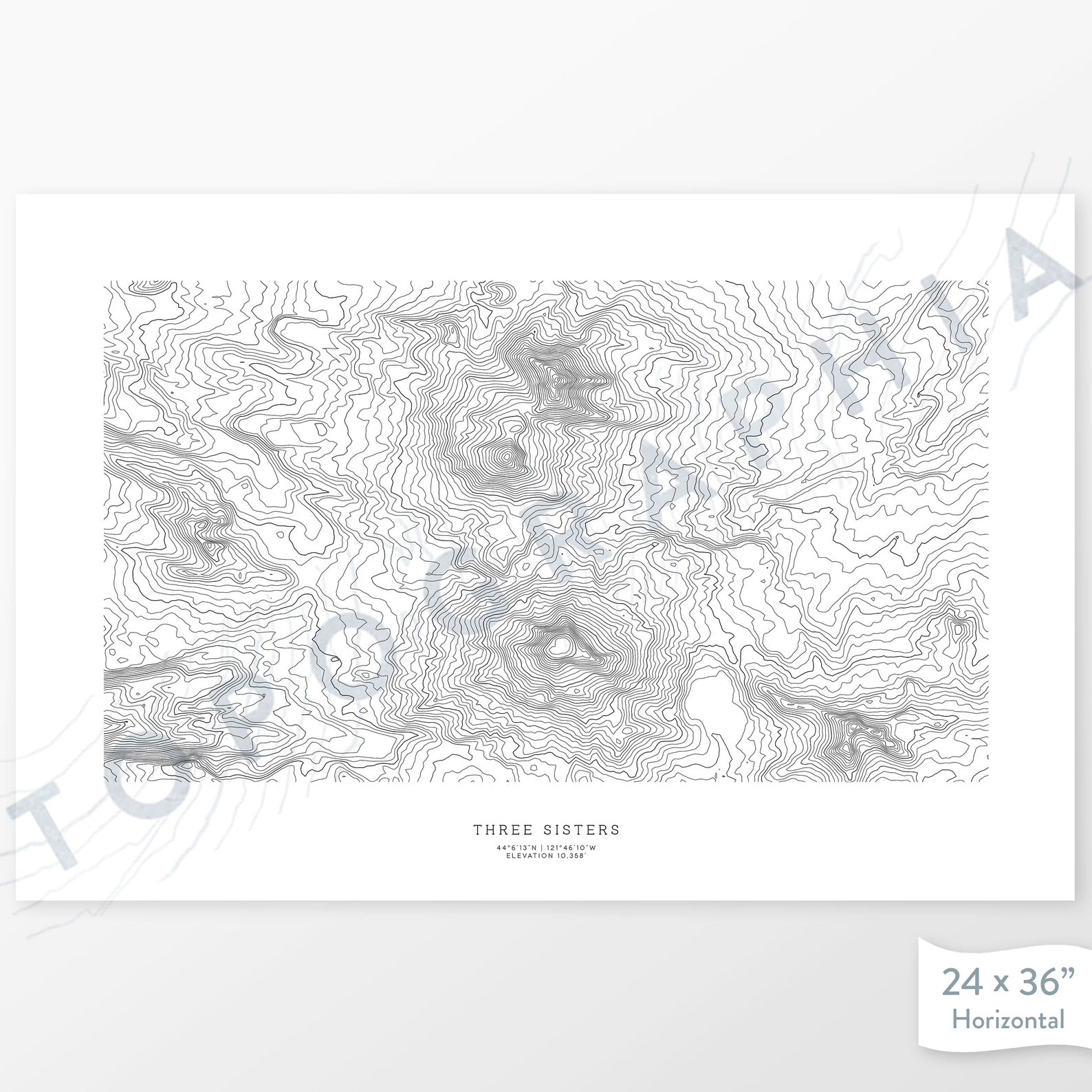 Three Sisters, Oregon | Topographic Print, Contour Map, Map Art | Home ...