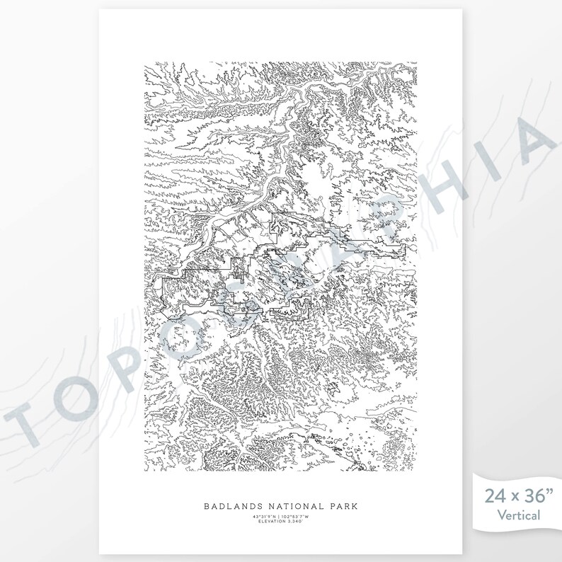 Badlands National Park South Dakota Topographic Print Topo - Etsy