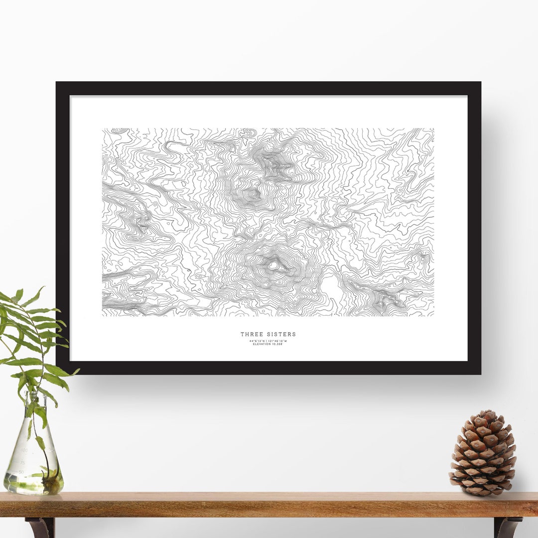 Three Sisters, Oregon | Topographic Print, Contour Map, Map Art | Home ...