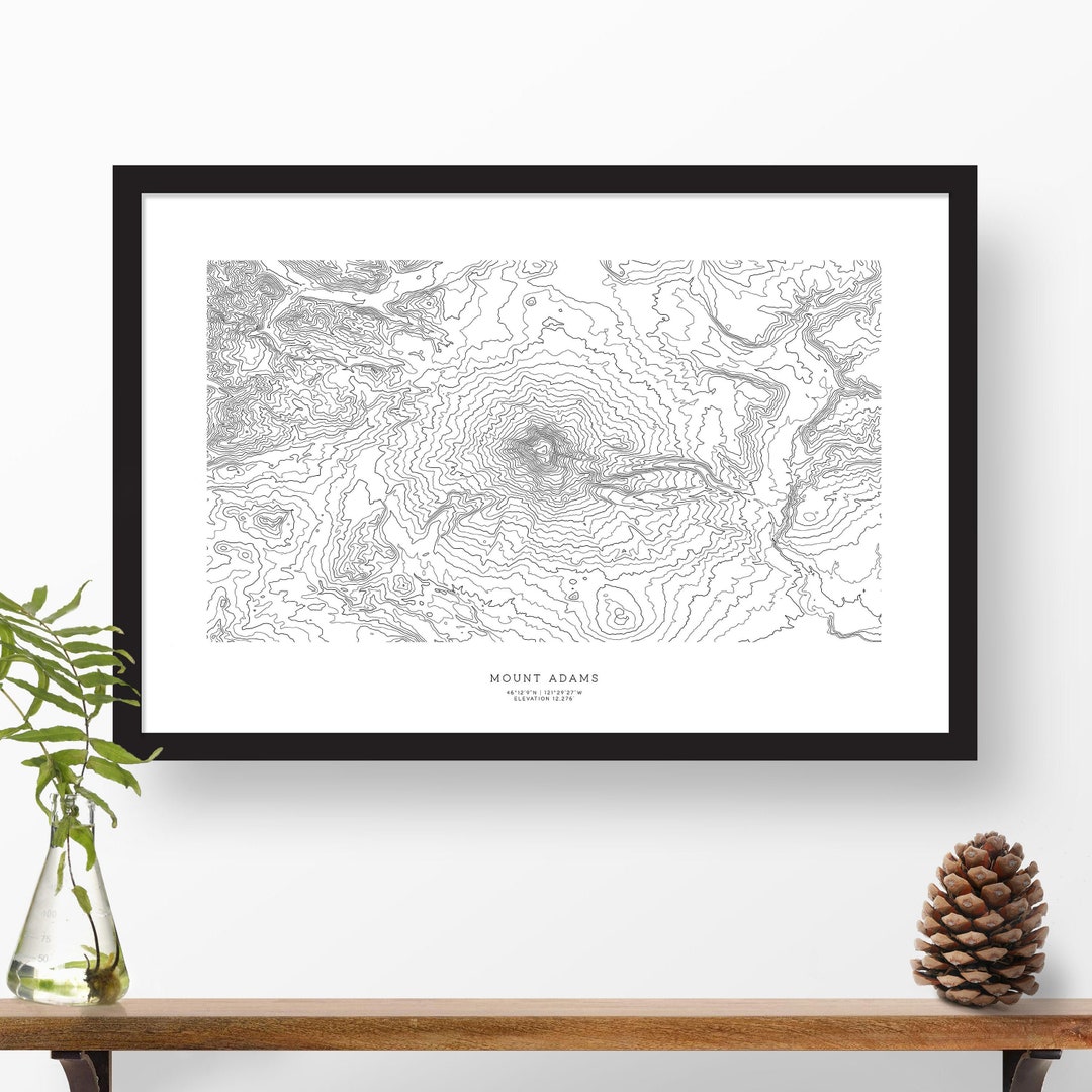 Mount Adams, Washington | Topographic Print, Contour Map, Map Art ...
