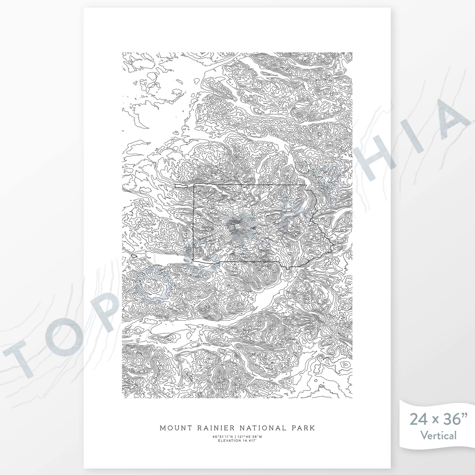 Mount Rainier National Park, Washington | Topographic Print, Contour ...