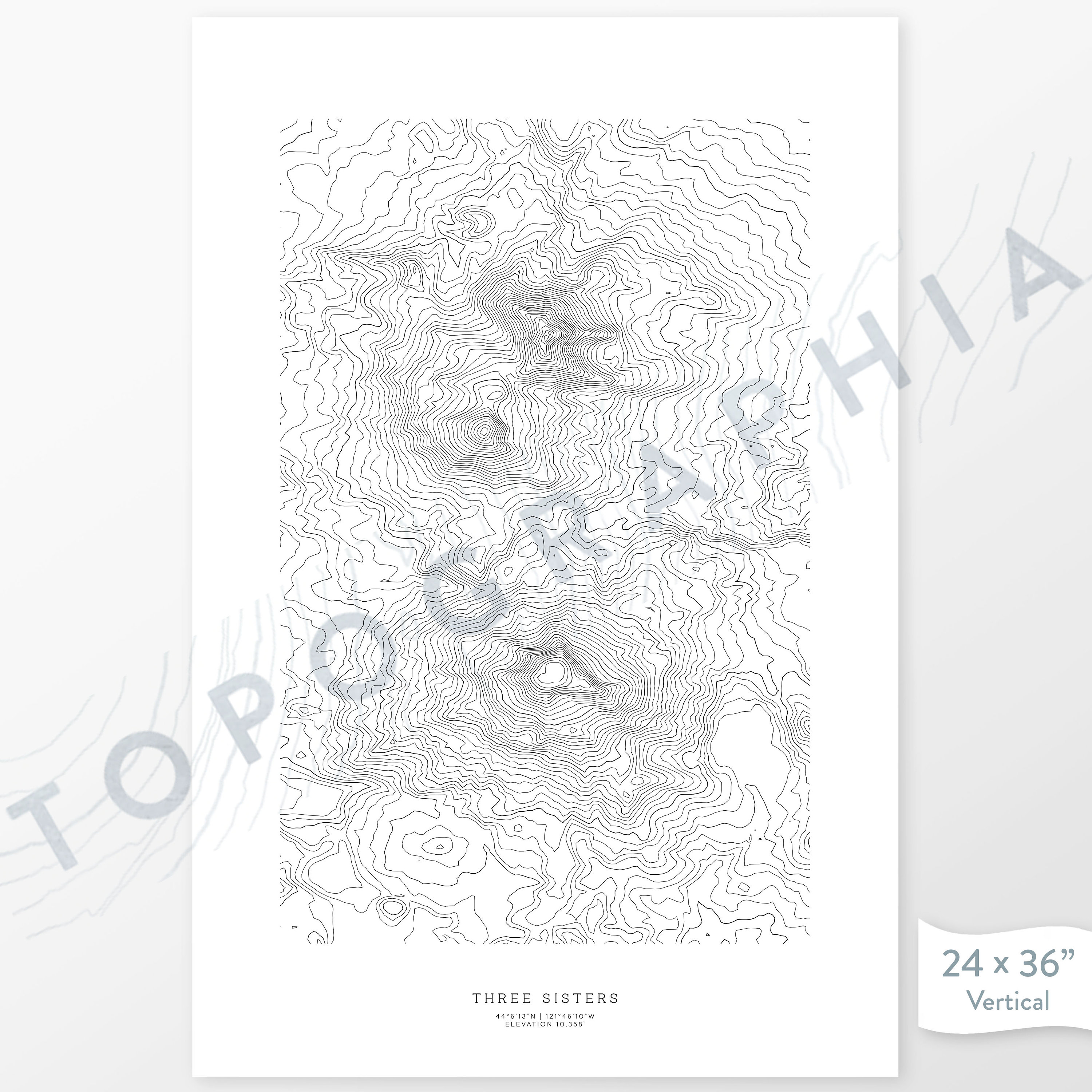 Three Sisters, Oregon | Topographic Print, Contour Map, Map Art | Home ...