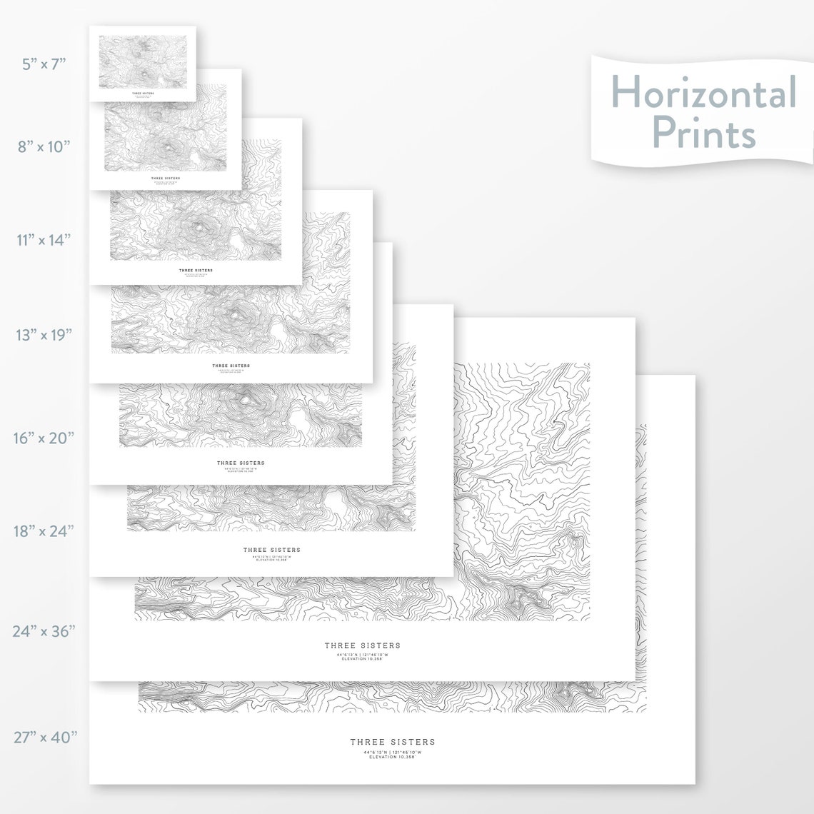 Three Sisters, Oregon | Topographic Print, Contour Map, Map Art | Home ...